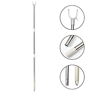 DOITOOL Clothesline Long Reach Pole Aluminium Alloy Closet Reacher Pole with Hook Adjustable Clothes Rod Clothesline Fork, High Reach Garment Hook Sturdy Clothesline Pole Curtain Pull Rod