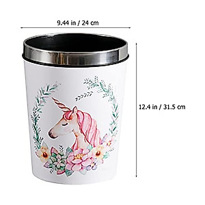 LUOZZY Round Waste Bin 12L Unicorn Pattern Trash Can Pressing Ring Garbage Bin for Kids Room Bedroom