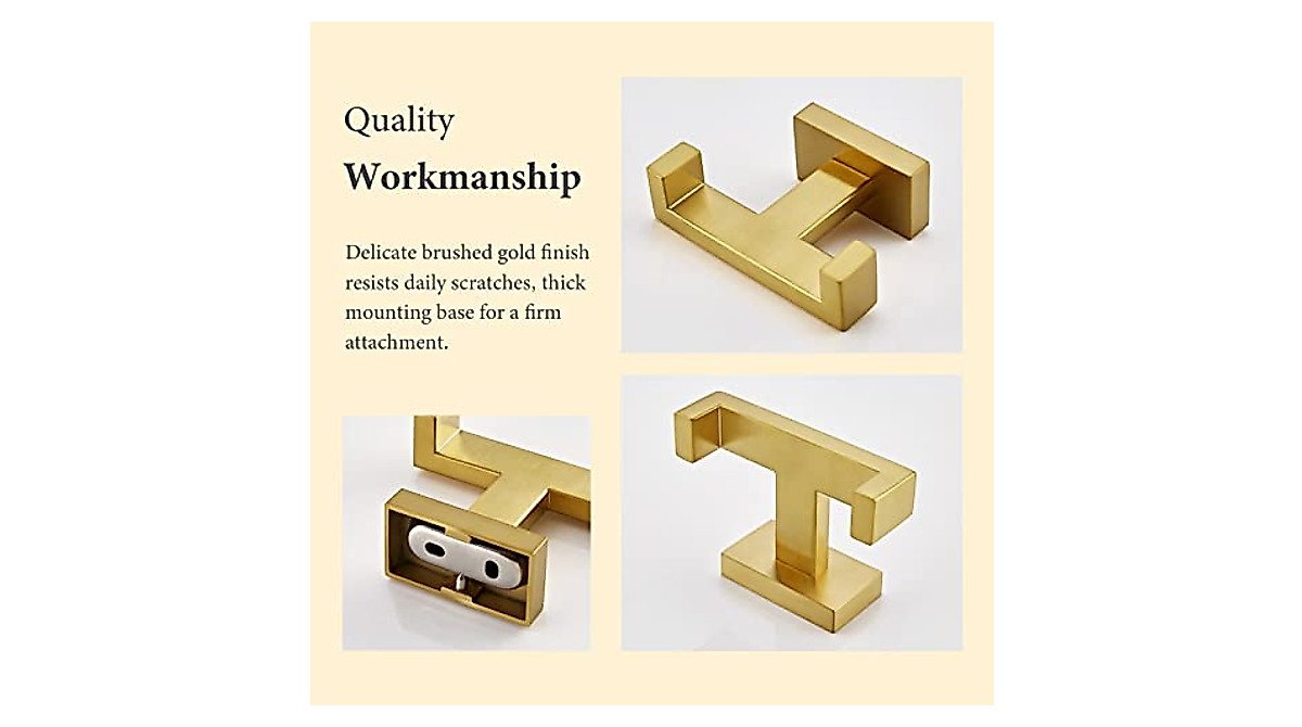 Suyar Double Towel Hook Brushed Gold - Elegant Wall Mount Organizer