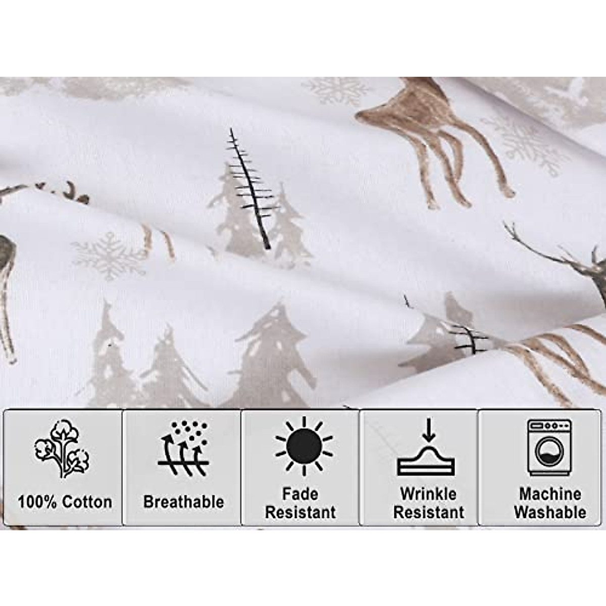 RUVANTI Flannel Sheets King Size - 100% Cotton Brushed Flannel Bed Sheet Sets - Deep Pockets 16 Inches (fits up to 18") - All Seasons Breathable & Super Soft - Warm & Cozy - 4 Pcs - Brown Deer