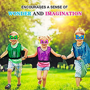 IROLEHOME Dragon-Wings Costume for Kids Mask Dinosaur Dress Up Cape for Boys Girls Halloween-Party Gifts Toys (metallic blue) (metallic green)