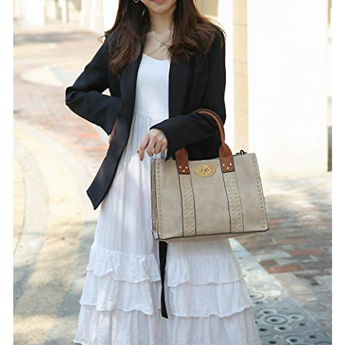 Mia K Collection 3-PC Set, Studded Tote Bag for Women, Pouch Handbag, Wristlet Purse, Crossbody Shoulder Strap PU Leather Black