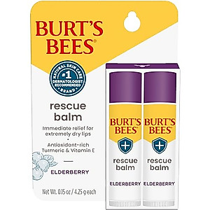 Burt's Bees Lip Balm Mothers Day Gifts for Mom - Rescue Balm With Antioxidant-Rich Elderberry, Tint-Free, Natural Origin Lip Care, 2 Tubes, 0.15 oz.