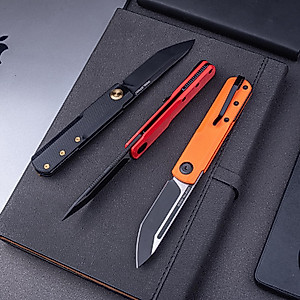 Real Steel Knives G-Tanto Slipjoint Folding Knife 2.64" Nitro-V Black Two-Tone Finish Tanto Blade-Orange G10 Handle, Designed by Ostap Hel, Perfect for Camping, Hiking, Daily Cutting Tasks