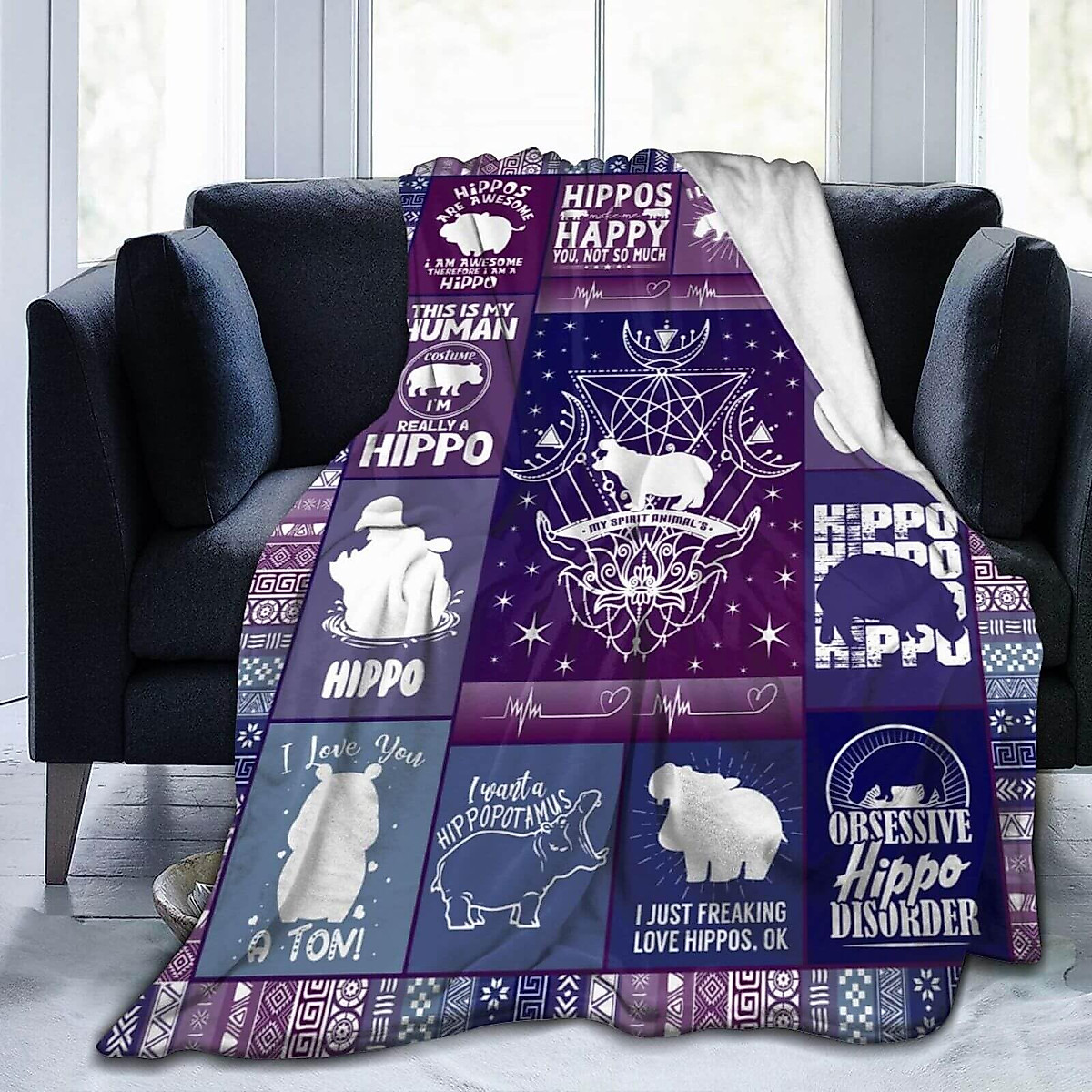 Homieblanket Hippo Blanket for Boys Girls, Cute Hippo Themed Design Printed Throw Blankets for Kids Lap, Chair Sofa, Warm Soft Cozy Blanket, 40"x 50"