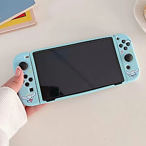 Cute Cinnamon roll Case Compatible with Nintendo Switch OLED, Dockable Case Cover, Ergonomic Soft TPU Grip Case for Joycon, Sparkle Skin Set