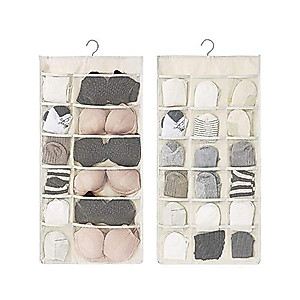 Closet Hanging Organizer with Mesh Pockets & Rotating Metal Hanger,Dual Sided Wall Shelf Wardrobe Storage Bags,Oxford Cloth Space Saver Bag for Bra Underwear Underpants Socks(white,30 Pocket)