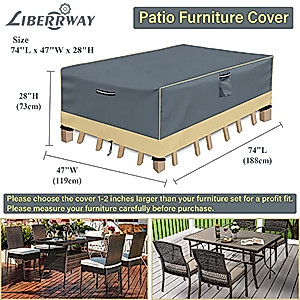 Patio Furniture Covers Waterproof & Heavy Duty 74 Inch, 600D Oxford Cloth Outdoor Patio Table Cover, 74" L x 47" W x 28" H Rectangular Patio Covers for Outdoor Furniture & Dining Table and Chairs Set