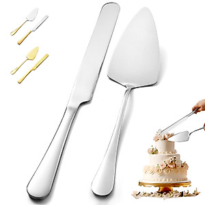 Fiwarex Wedding Cake Knife and Server Set, Cake Cutting Set for Party, Stainless Steel Large Cake Knife Set with Classic Design, Rounded Edges Cake Cutting Knife for Birthday Christmas Gift