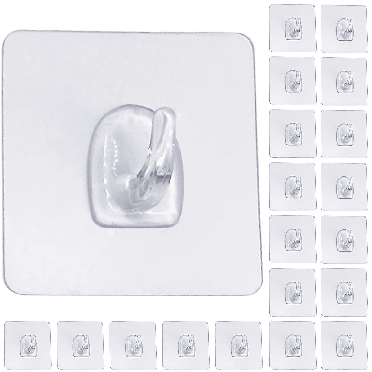 PEYZCNOK Adhesive Hooks, Heavy Duty Utility Hooks 20 lb(Max) Waterproof and Oilproof Removable, 20 Pack Seamless Hooks Reusable Wall Hook for Kitchen Bathroom Bedroom Office