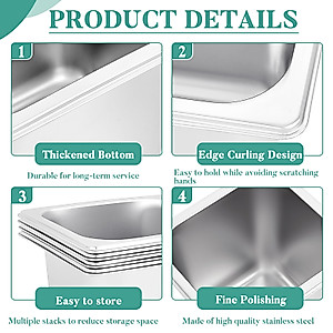 Jinei 1/6 Size 6'' Deep Hotel Pan Stainless 201 Steel Steam Table Pan Storage Catering Metal Pan Commercial Food Pans for Kitchen Restaurant Buffet Party Supplies (8 Pcs)