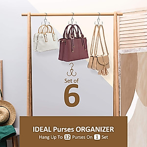 ZEDODIER 6 Pack Purse Hanger Organizer for Closet, Heavy Duty Rotatable Purse Holder with 12 Storage Capacity, Bag Storage Rack for Purses Bags Backpacks, Silver