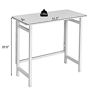 Tangkula White Folding Desk, Compact Computer Desk Modern Home Office Laptop PC Workstation Compact Study Writing Reading Table for Small Space (White)