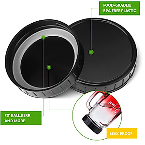 30 Pcs Mason Jar Plastic Lids Regular Mouth Plastic Storage Caps with Rubber Seal Replacement Plastic Lids for Mason Jars Canning Jars and More, Black (70 mm Diameter)