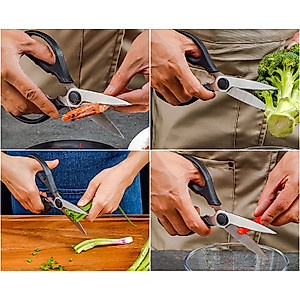 Multifunction Kitchen Scissors 2-Piece Set WELLSTAR, Heavy Duty Food Shears for Chicken Meat Vegetable Fish Herb Poultry Stainless Steel Cooking Scissors with Comfortable Handle Scissors Set (Black)