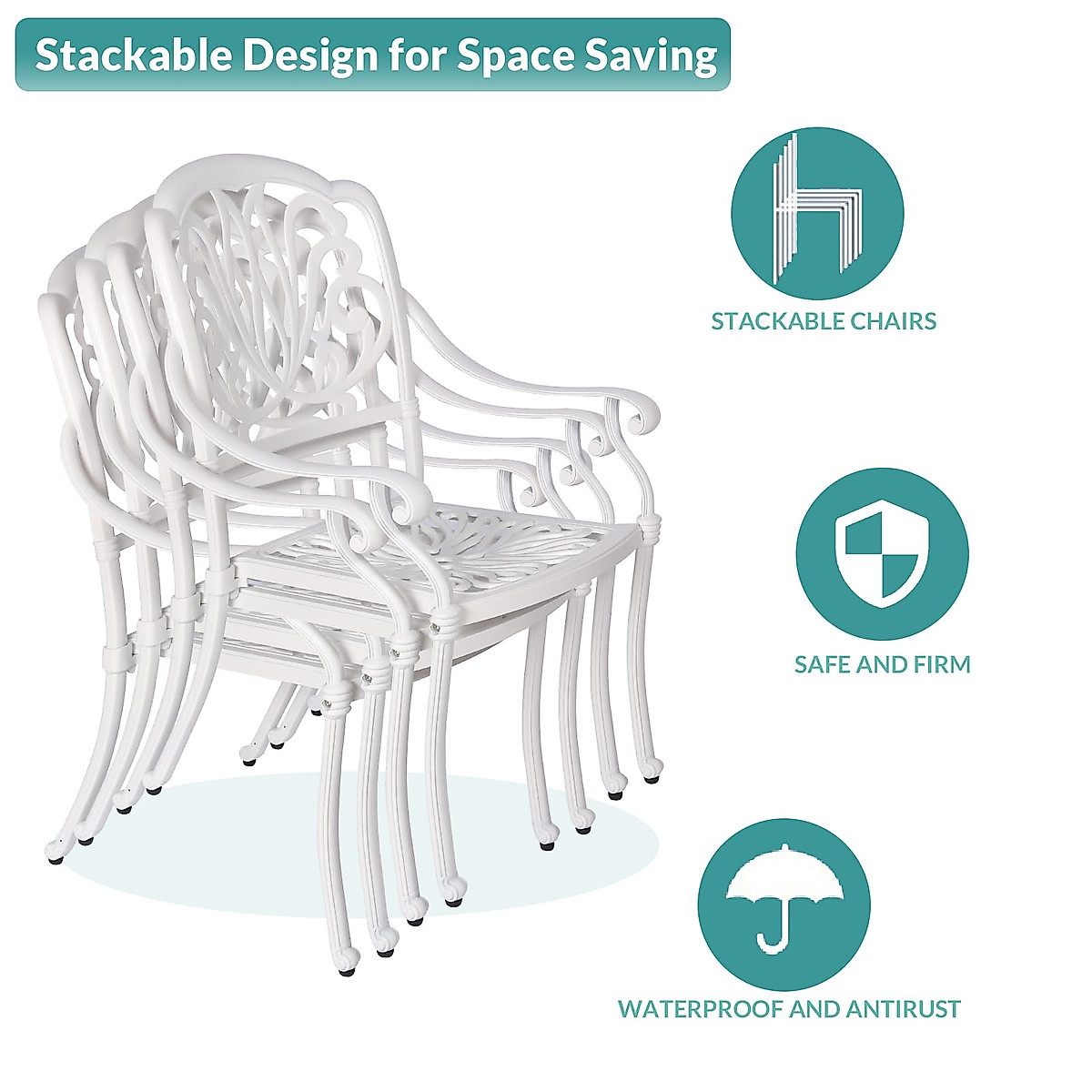 MEETWARM 9-Piece Outdoor Patio Dining Set- 8 Outdoor Dining Cushioned Chairs and 1 Oval Table with 2" Umbrella Hole, All Weather Cast Aluminum Patio Funiture Set for Backyard, White