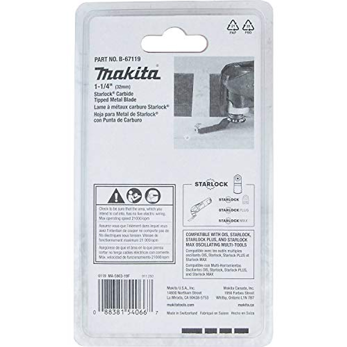 Makita B-67119 1-1/4" Starlock® Carbide Tipped Metal Blade