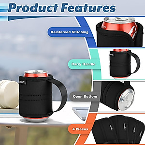 Cosmos 4 Pcs Drink Can Insulator Sleeve Neoprene Slap Wrap Can Cover Anti-Slip Insulated Can Cooler Cover Bottle Holder with Handle for 12 oz above Beverage Soda Drink Can Beer Bottle (Black (4 Pcs))