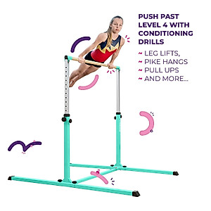 Springee Adjustable Height Team Gymnastics Bar - Gymnastics Equipment for Home - Kip Bar (Teal)