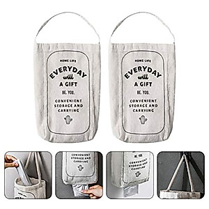 Cabilock 2PCS Wall Mount Grocery Bag Dispenser Linen Kitchen Grocery Plastic Bag Holder Farmhouse Hanging Storage Organizer Basket for Bathroom Home White