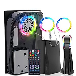 Playstation 5 Accessory Kits, PS5 Black Plates Disc Edition and PS5 LED Strip with 8 Colors and Remote Control