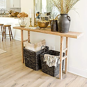 Artera Oversize Wicker Storage Basket - Set of 3 Woven Water Hyacinth Blanket Baskets with Handle, Natural Nesting Floor Storage Bins for Living Room, Bedroom or Laundry Room (Style 1)