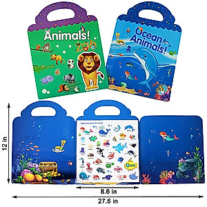 Reusable Sticker Books for Kids, 3 Sets Travel Removable Toddler Sticker Books for 3 4 5 Year Old Girls Boys Birthday Gifts Educational Learning Toys for Age 3-5 - Ocean & Zoo Animals, Dinosaur