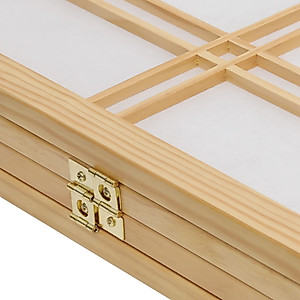 MoNiBloom Oriental Room Dividers and Folding Privacy Screens 5.7ft Shoji Room Divider Double Cross Folding Partition Freestanding Wood Wall Dividers with 4 Panel for Office Changing Room, Natural