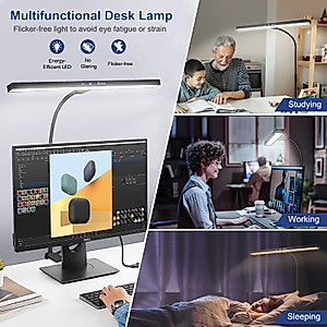 NEWACALOX Desk Lamps for Home Office, LED Desk Lamp with Touch Control and Night Light Function, Architect Task Lamp with 16-inch Long Lamp Head, 3 Modes 10 Brightness Gooseneck Desk Light