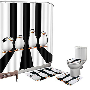 Amagical 16 Pieces Shower Curtain Set Bath Mat Set Contour Mat Toilet Cover Penguins Cute Animals Print Shower Curtain with 12 Hooks