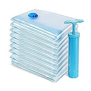 Vacuum Storage Bags Space Saving Bags for Comforters Clothes Pillow Bedding Blanket Storage, Double Zip Lock Seal & Leak Valve, Free Travel Hand Pump Included (4 Pack Medium - 28 * 20 inches)