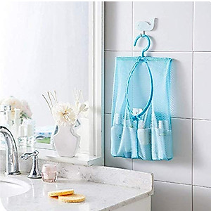 DurReus Multipurpose Clothespin Bag with Hanger Pink Blue Green Hanging Mesh Drying Bag Laundry Shower Caddy Kitchen Bathroom Storage Organizer 3 Pack