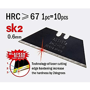 ASSIST 60-pack Utility Knife Blades,6 Durable Plastic Boxes, SK2 High-Carbon Steel,Nice Tempered Black Blade Replacement for Standard Retractable Cutting Knives, Box Cutter