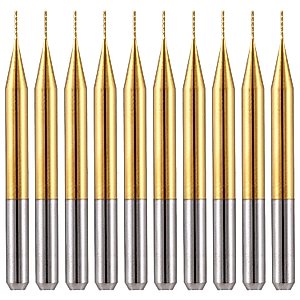 HOZLY 10Pcs 1/8'' Shank 0.5mm Titanium Coat Carbide End Mill Engraving Bits CNC Rotary Burrs Tool for PCB Mould Plastic Fiber Carbon Fiber Hardwood