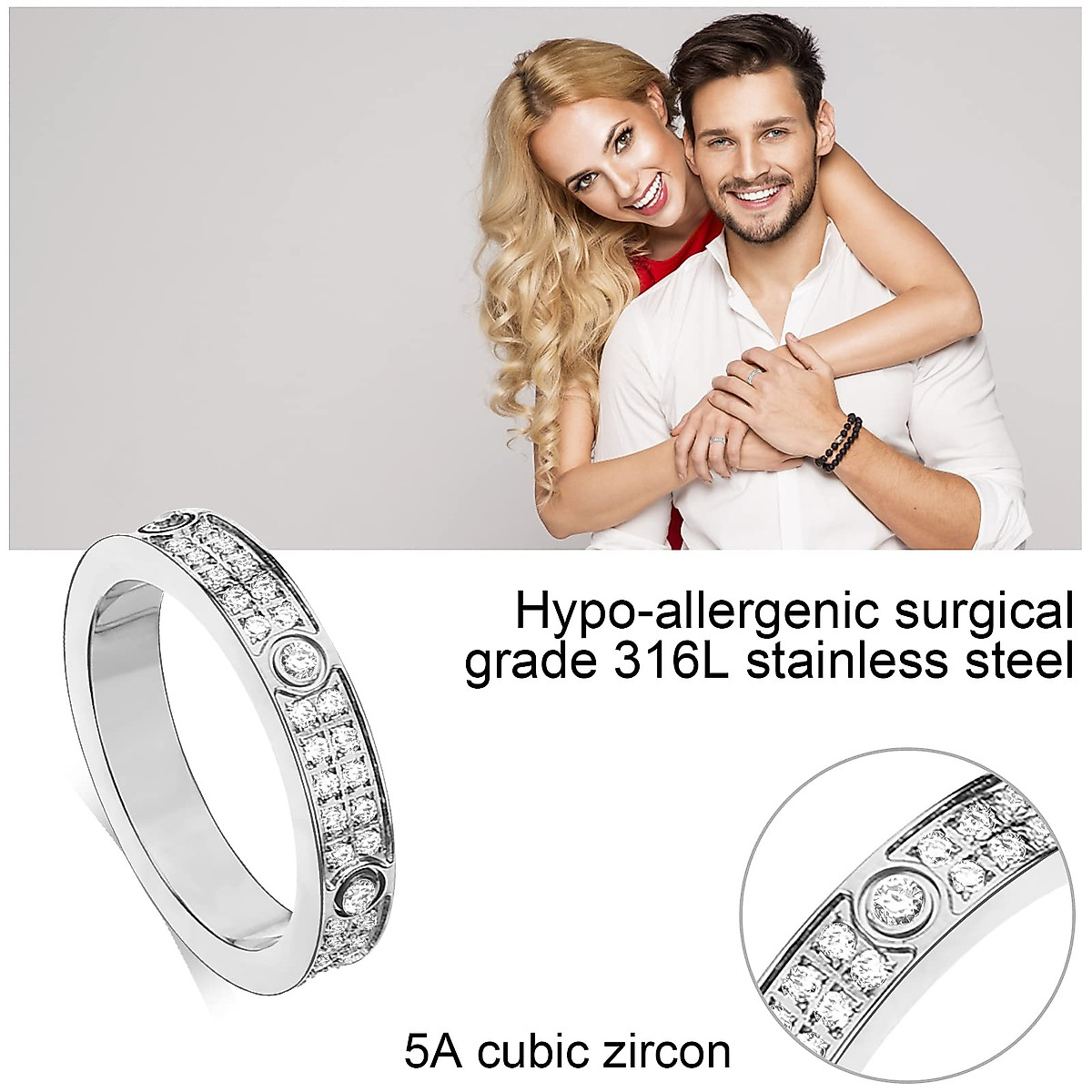 Love Rings with Gold Plated for Women Teen Girls Friendship Rings CZ Stainless Steel Gold/Silver Wedding Engagement Wedding Bands with Jewelry Gifts Box (6, Silver)