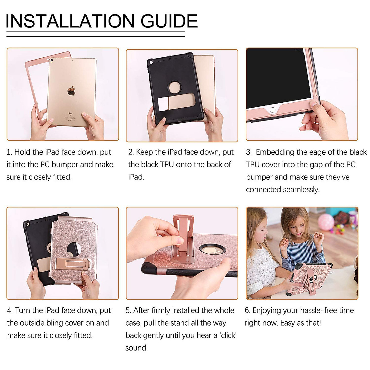 BENTOBEN case for iPad 9th / 8th/ 7th Generation 10.2 ( 2021/2020/2019) Glitter Sparkly 3 Layers Shockproof Kickstand Protective Tablet Cover, Rose Gold