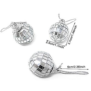 HONBAY 12PCS Mirror Disco Ball Tree Ornament Decoration with Fastening Strap for Home and Party (1.1 Inch)