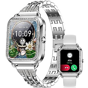 LIGE Smart Watches for Women, 1.57‘’HD Screen Fitness Watch with 21 Sport Modes/Heart Rate/Blood Pressure Monitor/Sleep Tracker, Smartwatch with Text and Call, IP67 Smart Watch for Android iOS, Silver
