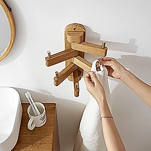 INMAN Coat Hooks for Wall Wooden Hook, Wall Coat Rack Heavy Duty Foldable Wall Hooks for Coat Hat Towel Purse Robes Mudroom Bathroom Entryway (Oak)