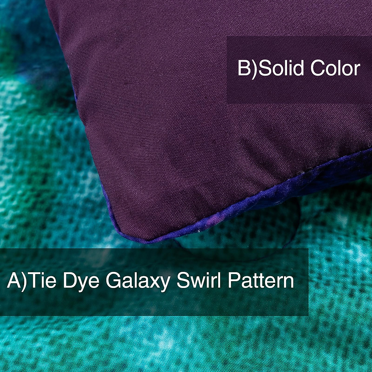 A Nice Night 6Pcs Bed in a Bag Bedding Set Tie Dye Galaxy Children Comforter Set, Psychedelic Swirl Pattern Colorful Boho, BoysGirls Quilt Sets,Purple,Full