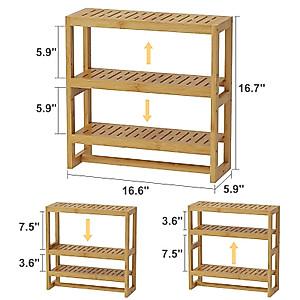 Furshus Bathroom Organizer Shelves 3 Tiers Floating Shelf with Hanging Bar Over The Toilet Storage Bathroom Wall Shelf-Adjustable Wall Bathroom Organizer (Natural)