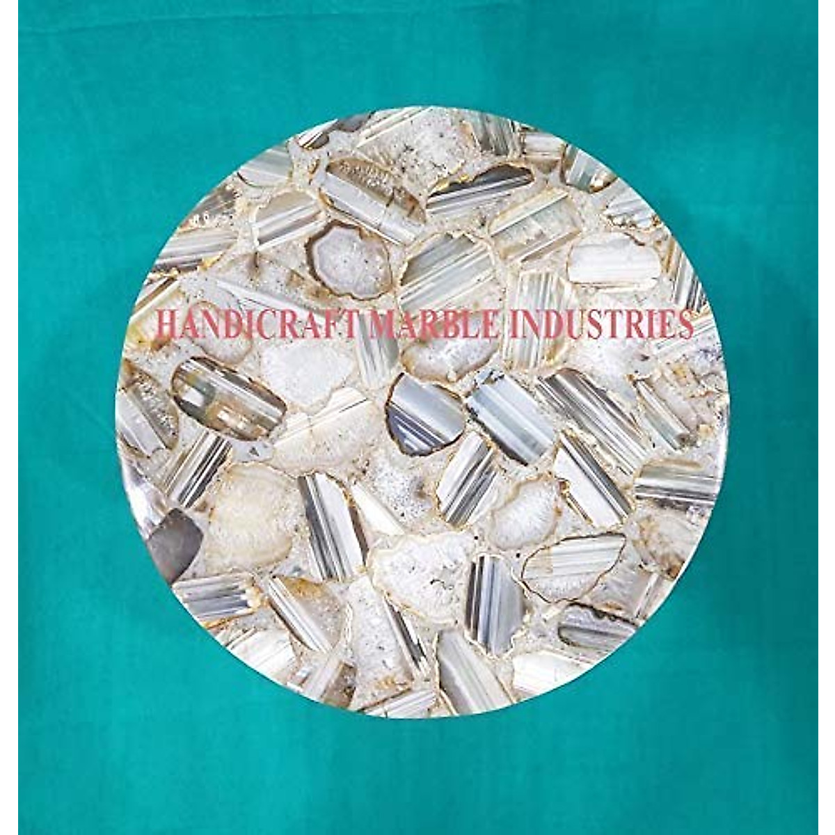 15" Inch Round Natural Grey White Brown Agate Coffee Table with Metal Base, Stone Coffee Table, Agate Table Top, Agate Round Coffee Table