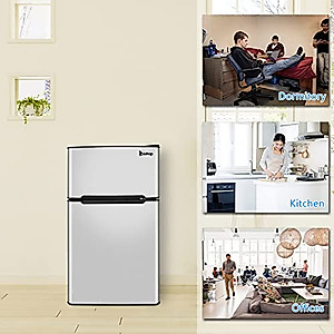 2-Door Design Refrigerator|Compact Fridge Includes A Freezer And A Refrigeration Compartment|Quiet Small Refrigerator For Office Dorm Or Apartment