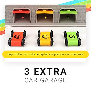 TOP BRIGHT Car Ramp Toys , Race Track Car Toy for Toddler Age 2-4 Year Old Boy with 4 Car, Parking Lot & Gas Station