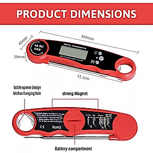 Household Instant Digital Meat Thermometer, Instant Food Thermometer with Digital Probe, Baking, Water, Milk, Oil Thermometer, Waterproof Metal Thermometer with LCD Reading.