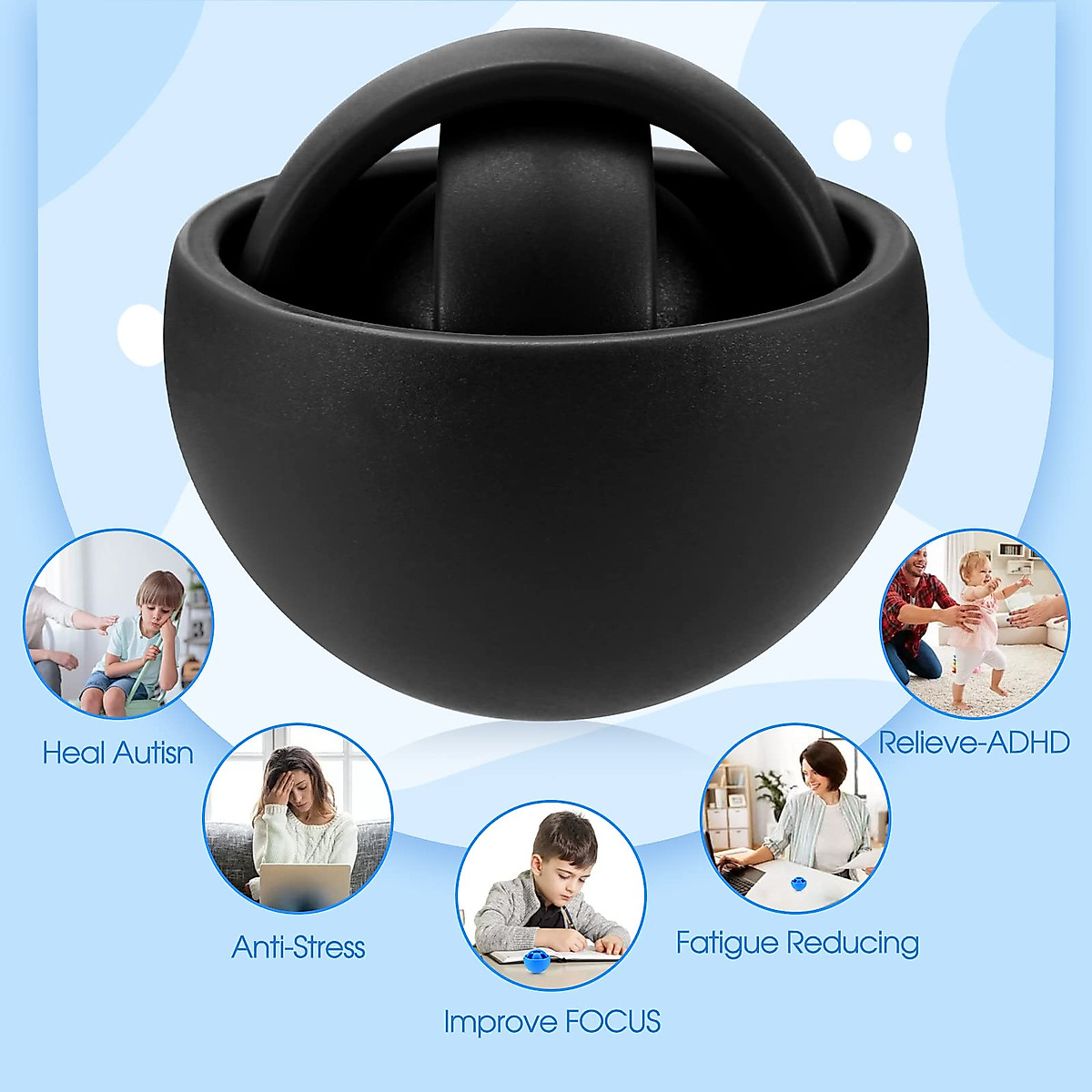 Mebokee Fidget Gyroscope Fidget Spinner Toy Party Favors Finger Toy Hand Fidget Spinner for Adult Kids -ADHD Anxiety Toys Stress Relief Reducer Black