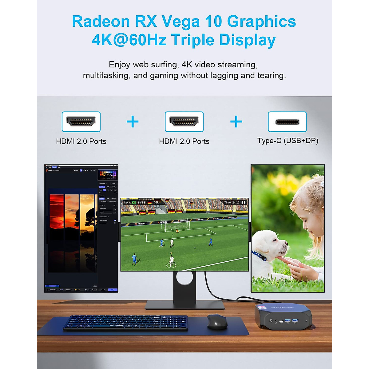 Mini PC Ryzen 7 3750H AMD Processor(up to 4.0GHz), Windows 11 Pro Mini Computer 16GB RAM/512GB PCIe 3.0 SSD, Triple 4K@60Hz Display Small PC, Dual Band WiFi, Gigabit Ethernet, USB 3.1, HTPC, Gaming