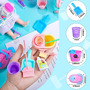 22 Pieces Miniature Bucket Doll Housework Cleaning Supplies Mini Dollhouse Accessories Mop Dustpan, Brush, Broom, Bucket Dollhouse Furniture Decoration Accessories for Dolls Pretend Play, Random Color