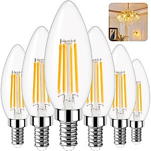 GOLSPARK Led Candelabra Light Bulb Filament Vintage Edison Chandelier Dimmable Bulbs,40 Watt Equivalent,Warm White 2700k,400 Lumen,E12 Base,6 Pack