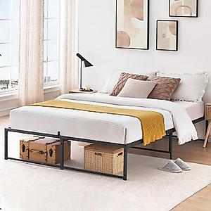 IDEALHOUSE Full Size Bed Frame, 14 inch Metal Full Bed Platform Frame with 3 in 1 Steel Support, No Box Spring Needed Easy Assembly Black Sturdy Bedframe - Full
